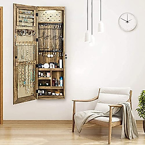 SRIWATANA Jewelry Armoire Cabinet, Solid Wood Jewelry Organizer with Full Length Mirror Wall/Door Mounted(Carbonized Black)