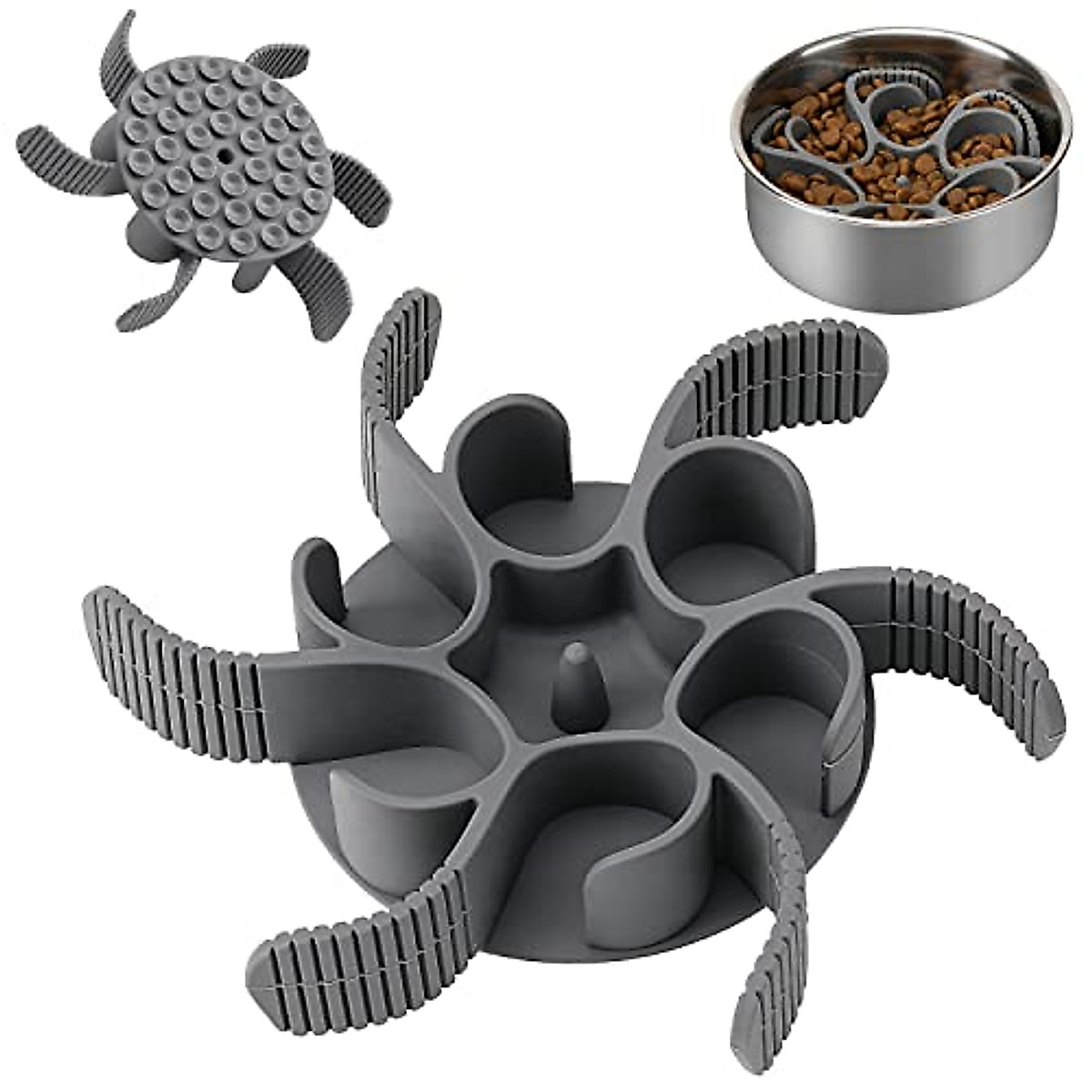 Anipaw Dog Slow Feeder Dog Bowls Silicone Spiral Dog Food Bowls Feeder Insert to Slow Down Eating for Large Medium Small Breed Dogs Perfect with Stainless Steel Glass Ceramic Dog Bowls (Grey)