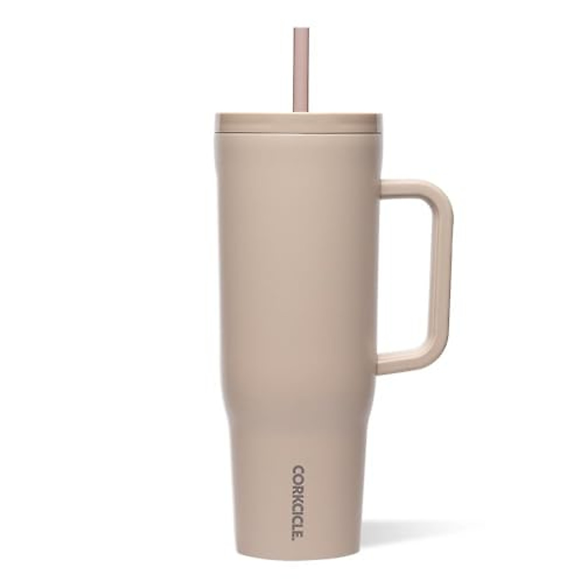 Corkcicle Cruiser Insulated Tumbler with Handle & Straw, Desert, 40 oz – Cupholder Friendly Water Bottle Keeps Drinks Cold 20hrs, Hot 9hrs
