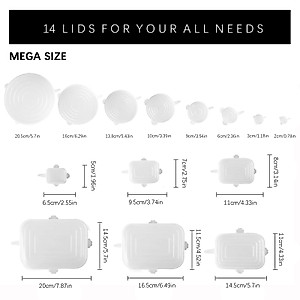 [14 Pack] Silicone Stretch Lids, 8 Round and 6 Rectangular Flexible Magic Lids,Durable,Reusable Stretch Food Saving Silicone Food Covers for Cups,Bowls,Mugs,Cans,Using in Microwave & Freezer