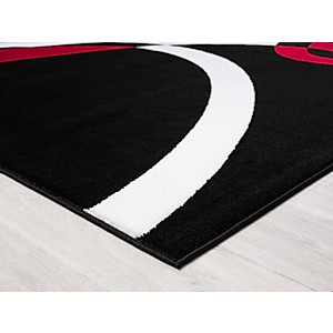 Msrugs Area Rugs, 5x7 Frize Collection Modern Black Red White Area Rug, Contemporary Geometric Carpet for Living Room and Bedroom