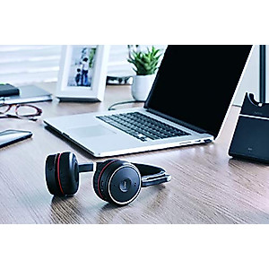 Jabra Evolve 75 MS Wireless Headset, Stereo – Includes Link 370 USB Adapter and Charging Stand – Bluetooth Headset with World-Class Speakers, Active Noise-Cancelling Microphone, (Renewed)