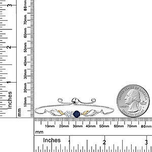 Gem Stone King 925 Sterling Silver and 10K Yellow Gold Round Blue Sapphire White Moissanite and Lab Grown Diamond Tennis Bracelet For Women (1.12 Cttw, Fully Adjustable Up to 9 Inch)