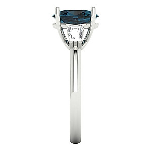 Clara Pucci 2.47ct Oval Baguette cut 3 stone Solitaire Natural London Blue Topaz gemstone designer Modern Statement Ring 14k White Gold