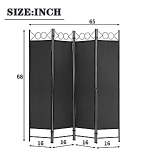 4 Panel Room Divider 6FT Steel Frame Screen Folding Privacy Divider Freestanding Partition for Home Office Bedroom, Black
