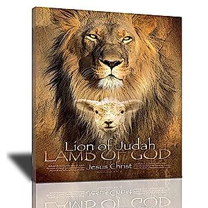 Lion of Judah Lamb of God Jesus Christ Framed Canvas Wall Art Religious Jesus Christ Spiritual Wall Décor Inspirational Farmhouse Vintage Artwork for Living Room Bedroom Ready to Hang 20x24 Inches