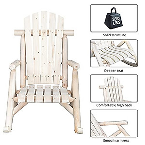 Outvita Wooden Rocking Chair Set of 2, Fir Log Adirondack Rocker, Outdoor Wood Accent Furniture Lounge Chairs for Garden Patio Backyard Porch (Natural Finish)