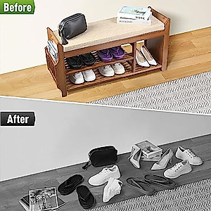 Joyoolife 3-Tier Shoe Rack Bench for Entryway 38.8x12.2inch Bench with Storage and Seating, Bamboo Shoe Organizer Bench Entryway, Shoe Storage Bench for Indoor Bedroom Hallway Living Room