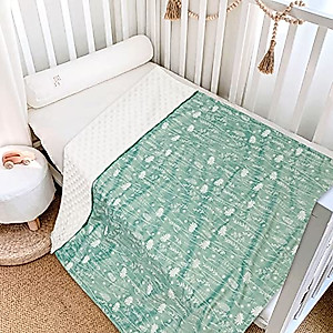 Minky Baby Blanket, Super Soft Toddler Blanket with Plush Dotted Backing, Double Layer Newborn Boy Girl Receiving Blanket for Nursery Bed Toddler Crib, Sage Green Dandelion Flower, 30 x 40 Inches
