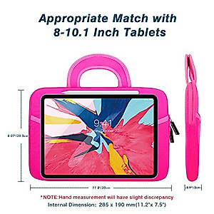 MoKo 8-10.1 Inch Kids Tablet Sleeve, Neoprene Zipper Carrying Case Bag Fits iPad Pro 11", iPad 10.2, Tablet with Accessory Pocket - Magenta