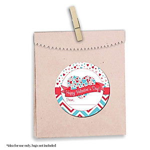 Red and Blue Heart-Themed Valentine Party Favor Sticker Labels, 40 2" Party Circle Stickers by AmandaCreation, Great for Classroom Valentines, Envelope Seals, Gifts & Treats