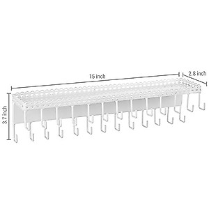 MyGift White Metal Wall-Mounted Jewelry Hanging Shelf with 26 Necklace Hooks, Set of 2