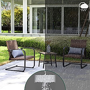 3 Pieces Patio Furniture Set,Outdoor Bistro Set,C-Spring Dining Chairs with Washable Cushion,Conversation Furniture for Garden Poolside Balcon,4D Air Fiber Cushion,Premium Rattan,400lbs Capacity