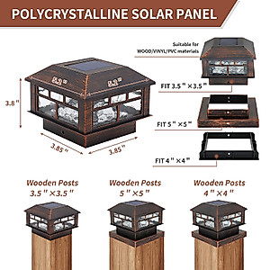 POWGDLT Solar Post Cap Lights Bronze Fence Deck Post Light Solar Powered Fit 3.5x3.5 4x4 5x5 Wooden Posts 8 Packs