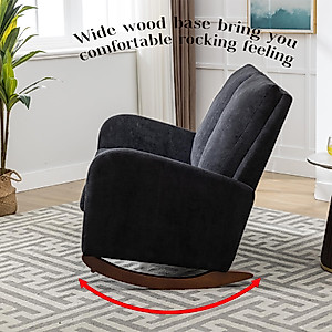 Dolonm Modern Nursery Rocking Chair Upholstered Double Wide Rocker Armchair Relax Sofa Loveseat High Backrest Accent Glider Rocker for Living Room, Bedroom, (Black-Solid)