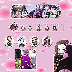 Anime Gift Set Include Pencil,Rollerball Pen,Pencil Case, Ruler,Card Holder with Lanyard,Notebook,Tattoo Sticker,Phone Ring Holder,Button Pins