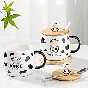 Arawat Cute Cow Coffe Mug with Lid and Spoon Cow Print Stuff Gifts 400ml Ceramic Tea Coffee Cup Kawaii Cow Mugs Funny 3D Animal Cow Mug Birthday Gifts for Women Girls Cow Lovers
