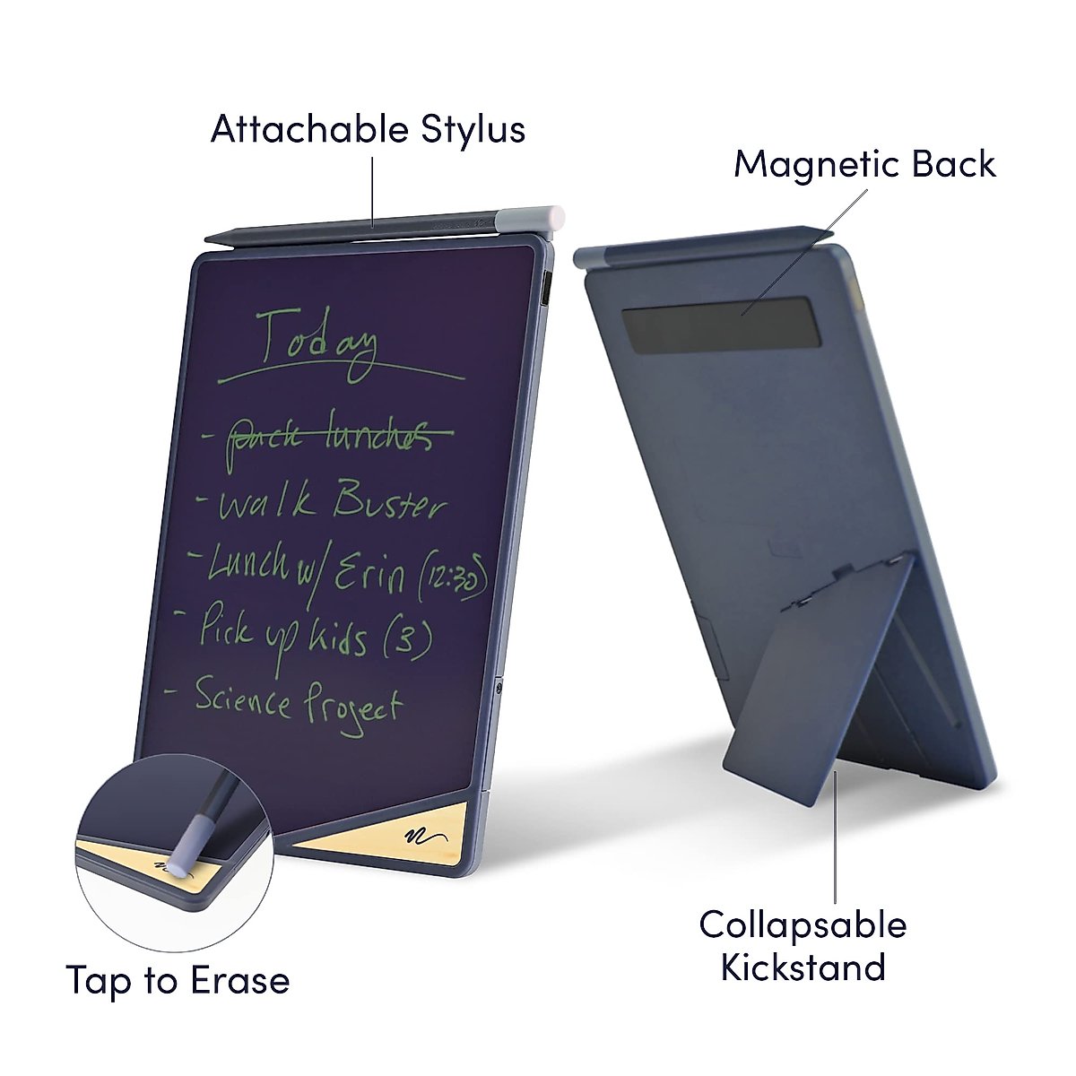 Boogie Board VersaBoard Authentic Reusable Home & Office Organization Notepad with 8.5” LCD Writing Tablet, VersaPencil Stylus, Instant Erase & Built-in Magnet & Portrait/Landscape Kickstand (Gray)