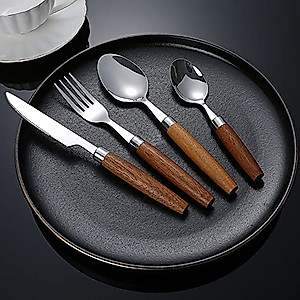 32-Piece Wood Silverware Cutlery Set for 8,Quality Stainless Steel Cutlery Set with Wooden Handle, Modern Tableware Cutlery Set for Home Restaurant Hotel Family Gatherings Mirror Finish