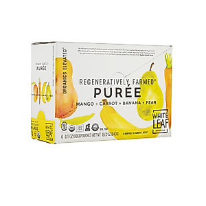 White Leaf Provisions Biodynamic & Organic Baby Food Pouches - USDA, GMO & BPA Free Squeezable Toddler Snacks - 24 x 90 grams (24 Pouches, Mango + Carrot + Banana + Pear)