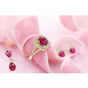 Tirafina Diamonds and Genuine Ruby Stud Earrings, 3 Round Shaped Diamonds Set Above a Genuine Ruby, 3 Natural Round Diamond Stones, 14K Yellow Gold, 4.5mm Stone