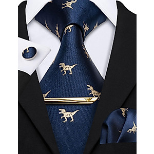 Barry.Wang Designer Blue Ties for Men Handkerchief Cufflink and Tie Clip Necktie Set Fashion