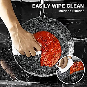 HLAFRG 8 Inch Nonstick Frying Pan with Lid, Grey Granite Skillet with Non Toxic APEO & PFOA Free,Even Heating and Less Oil,8 Inch Omelet Pan with Heat-Resistant Handle,Suitable for All Stove,Oven Safe