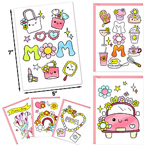 Fancy Land Color Your Own Mother's Day Cards for Kids Classroom Crafts Mom's Day Greeting Cards with Envelopes for DIY Birthday Gifts School Activities Party Favors Supplies 12Pcs