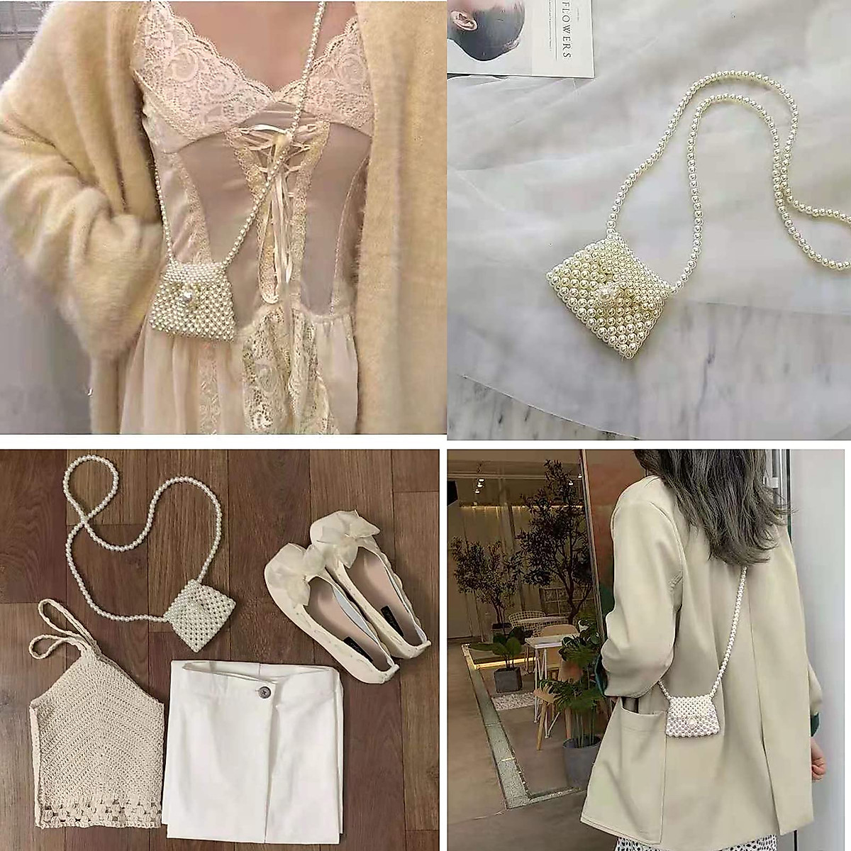 Grandxii Mini Pearl Small Purse Coin bag Crossbody Bag Shoulder Bag For Women And Girl