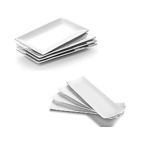 DOWAN (Set of 8) 14" Porcelain Sushi Plate for Appetizer, Meat, Dessert, Dishwasher&Oven Safe & DOWAN 12" Rectangle Serving Plates, for Thanksgiving Appetizers, Snacks, Lunch, Chips, Party