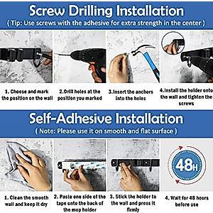 Charmount Mop and Broom Hanger Wall Mount - Mop and Broom Holder Wall Mount- Heavy Duty Broom Storage Rack Hook for Laundry Room, Garden,Garage (Black)