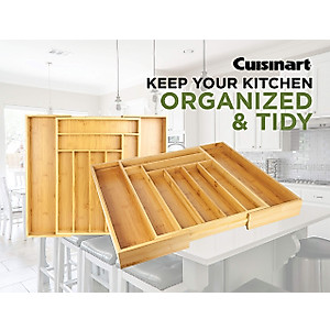 Cuisinart 9 Compartment Adjustable Bamboo Utensil Organizer – Ideal for Keeping Kitchen Supplies and Silverware Organized – Flatware Drawer Tray for Multi-Purpose Storage 18 x 13 x 2 Inches