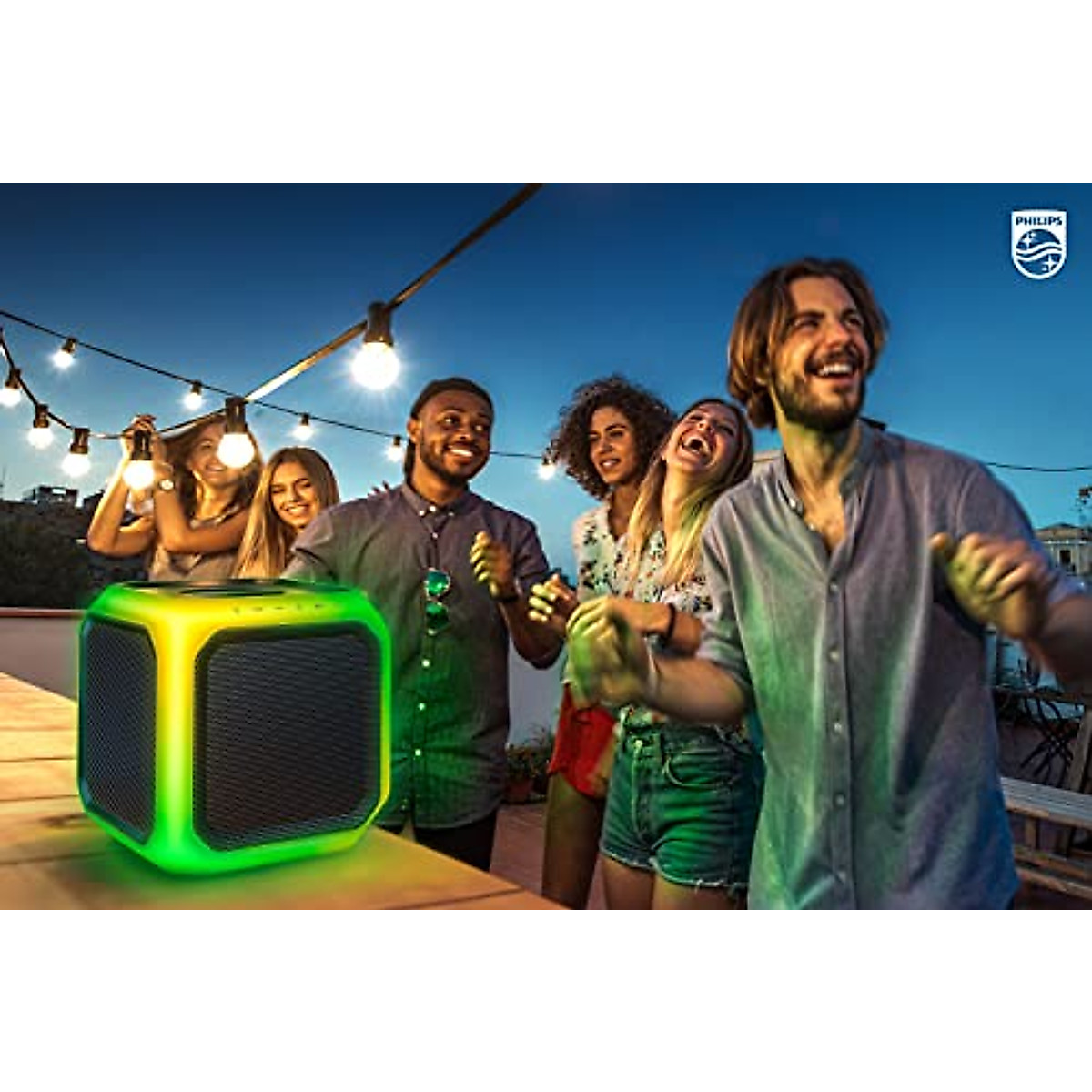 PHILIPS X7207 Bluetooth Party Cube Speaker with 360° Party Lights - Link up to 50 Speakers, Black