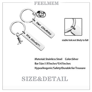 FEELMEM Western Texas Cowgirl Cowboy Hat Boot Keychain Set Her Cowboy His Cowgirl Couple Keychains Matching Set Valentines Day Boyfriend Gift Girlfriend Gift (Silver)