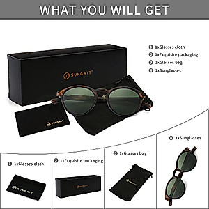 SUNGAIT Women's Classic Vintage Round Polarized Sunglasses Retro Style UV400(Amber Frame(Matte Finish)/Green Lens) K166HUPOKMOLV