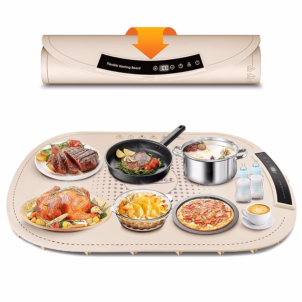 MONKRICT Electric Warming Tray, Thermochromic Fast Heating Warming Mat for Food with 8 Temperature Settings, Auto Shut-Off & Child-Lock, Portable Silicone Food Warmer for Buffet, Parties, Everyday Use