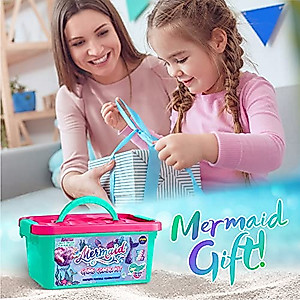 Summer Mermaid Slime Kit for Girls 10-12, FunKidz Shimmer Slime Making Kit for Kids Age 8-10 D.I.Y. Fluffy Glitter Slime Toy Mermaid Gift