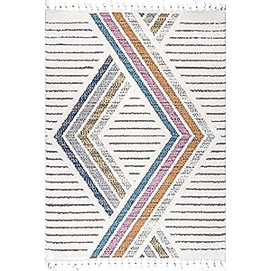 nuLOOM Angela High-Low Modern Diamond Tassel Area Rug, 6' 7" x 9', Beige