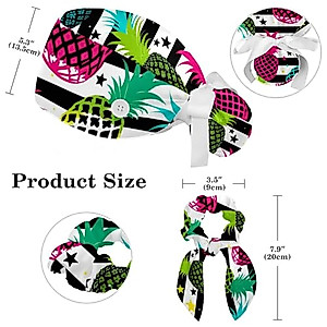 Scrub Surgical Hat,Cycling Hat with Buttons and Cotton Sweatband,Pineapple Geometric Stripes