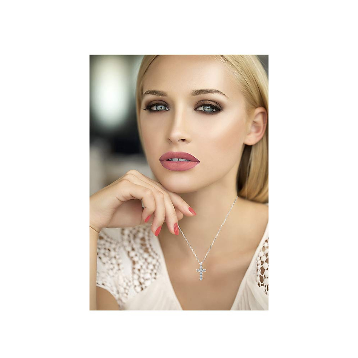 NATALIA DRAKE 1/10 Cttw Diamond Christian Cross Necklace for Women in Rhodium Plated 925 Sterling Silver Color J-K/Clarity I3