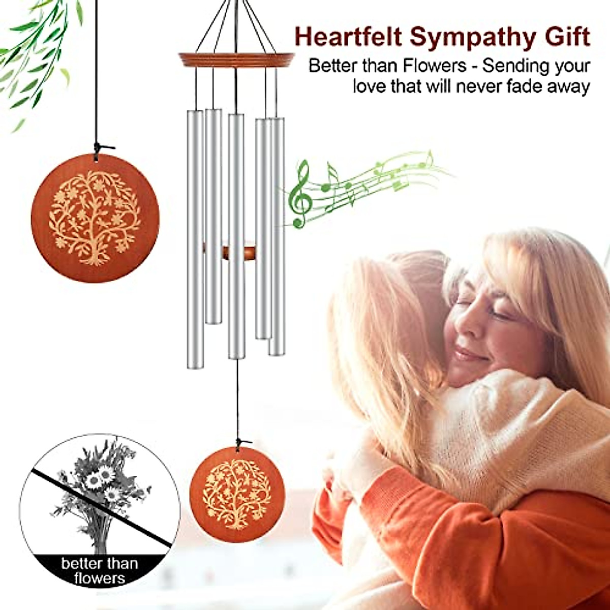Epartswide Large Wind Chimes Outside Deep Tone,44" Memorial Wind Chimes Outdoor with 4 Heavy Tubes Soothing Melody Wind Chimes Large Sympathy Gift for Mom Patio Hanging Decor(Black)