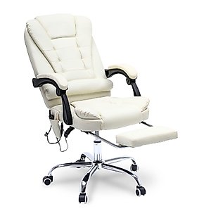 Belandi Massage Office Chair, Ergonomic Executive Computer Chair w/Foot Rest, PU Leather Executive Office Chair w/Heated, Padded Armrest, High Back Swivel Recliner for Office Home Study (White)