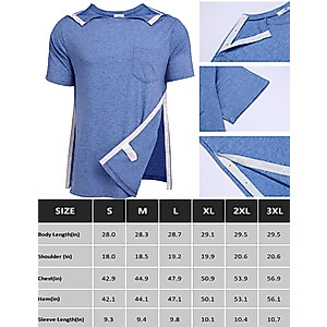 Deyeek Men's Post Shoulder Surgery Shirts Recovery Tear Away Short Sleeve Full Open Side Snap Adaptive Chemo Clothing