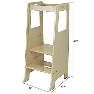 Height Adjustable Kids Kitchen Step Stool with Black and White Activity Board Learning Stool for Toddler Chef Helper Standing Tower