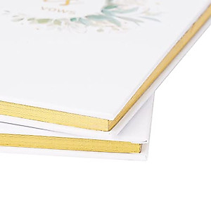 Avamie His and Her Wedding Vow Books Keepsakes, Wedding Officiant Books, Vow Renewal Books, Premium Hardcover with Gold Foil and Gilded Edges, 5.7x4 inch, Romantic White with Greenery Design, 46 Pages