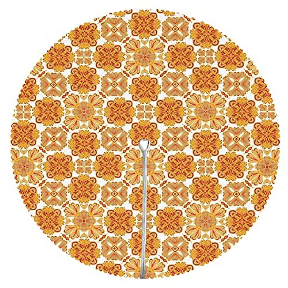 Autumn Damask Pattern round outdoor tablecloth,Round Tablecloth with Umbrella Hole and Zipper for Patio Garden,Waterproof Spill-Proof,for patio table with umbrella(72" Round,Dark Mustard and Paprika)