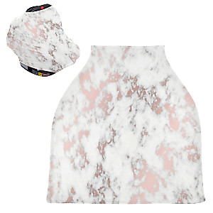 Rose Pink Gold Marble Baby Car Seat Covers Canopy Nursing Cover Breastfeeding Scarf Soft Breathable Stretchy Coverage Infant Stroller Cover Multi Use for Boys Girls Babies