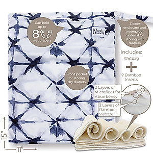 Harlow Baby Cloth Pocket Diapers 7 Pack, 7 Bamboo Inserts, 1 Wet Bag by Nora's Nursery