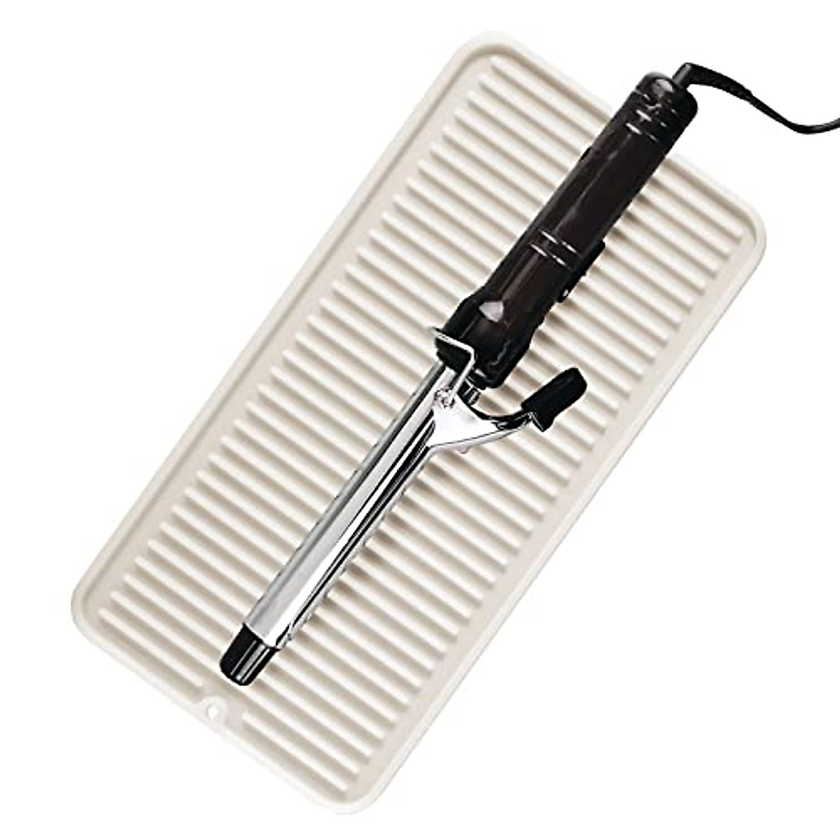 mDesign Silicone Heat-Resistant Hair Care Styling Tool Mat for Curling or Flat Irons, Straighteners on Bathroom Countertop, Raised Edges, Non-Slip, Waterproof, Small, Linelle Collection, Cream