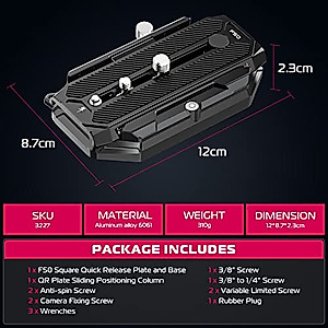 FALCAM F50 Long Quick Release Kit for Big Cinema Camera, Camera Mounting Adapter QR System, 50mm Aluminum Camera Accessory for Filmmaker & Photographer, Compatible with Manfrotto 501 Size QR Plate
